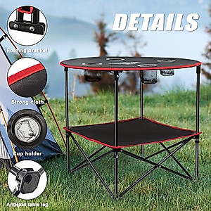 Grovind Portable Camping Table, Outdoor Beach Tables for Sand Foldable Picnic Table with 4 Cup Holders & Carry Bag, Lightweight Waterproof Canvas Tables for Outside, Fishing, Hiking, Tailgating