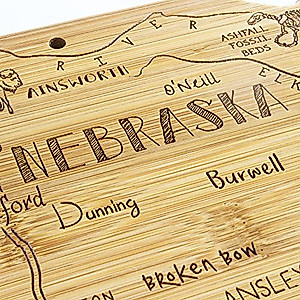 Totally Bamboo Destination Nebraska State Shaped Serving and Cutting Board, Includes Hang Tie for Wall Display