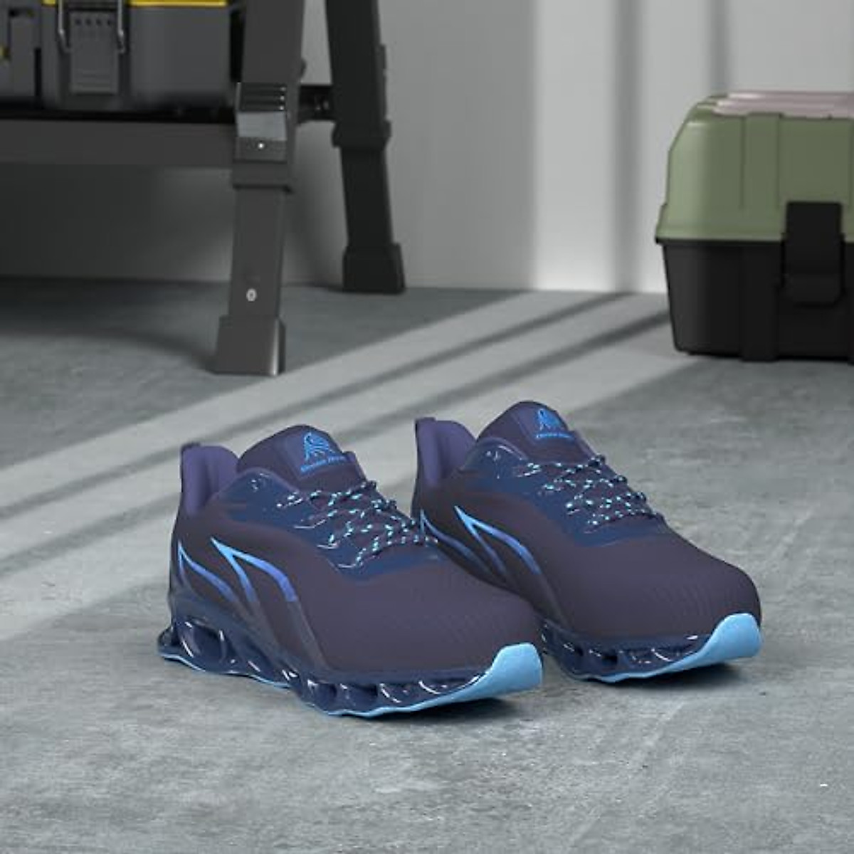 DREAM HORSE Steel Toe Indestructible Work Shoes for Men Women Lightweight Mesh Safety Industrial Construction Shoes Puncture Proof Non Slip Shoes, Black_blue, 12