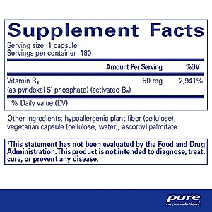 Pure Encapsulations P5P 50 | Vitamin B6 Supplement to Support Metabolism* | 180 Capsules