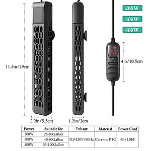 HITOP Aquarium PTC Heater with Controller: 200W 300W 400W Digital Heater for Fish Tank and Turtle Tank 40-100Gallon, with Protective Cover