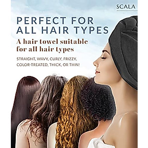 Scala Microfiber Turban Hair Towel Wrap (2 Pack) for Women - Fast Dry, Super Absorbent, Anti-Frizz, Tangle-Free, Quick Drying and Plopping for Wet Curly Hair