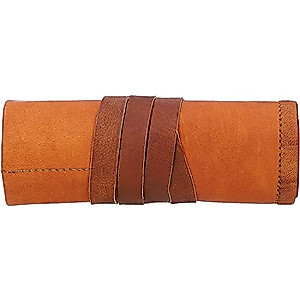Vintage Stuff Genuine Leather Stationery Pencil Roll Case Handmade Art College Supplies Roll Wrap Pouch Holder Vintage Unisex Brown