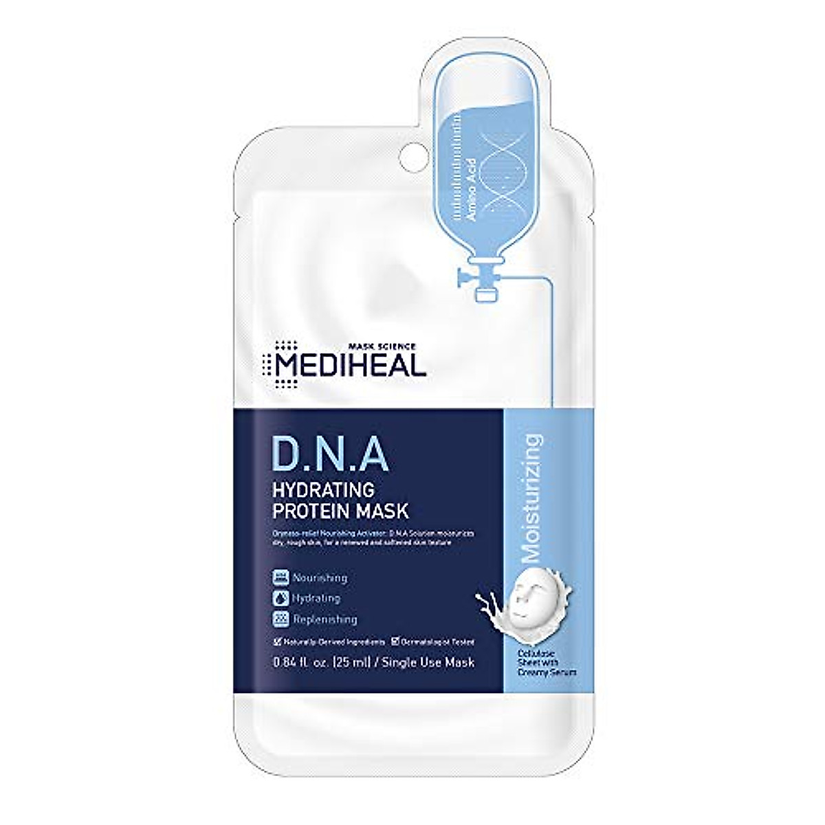 Mediheal Official [Korea's No 1 Sheet Mask] - 5 Pack D.N.A Hydrating Protein Mask/Jojoba Oil & Squalane & Ceramide Contained Skin Nourishing Facial Mask, Bamboo Cellulose Sheet with Creamy Essence