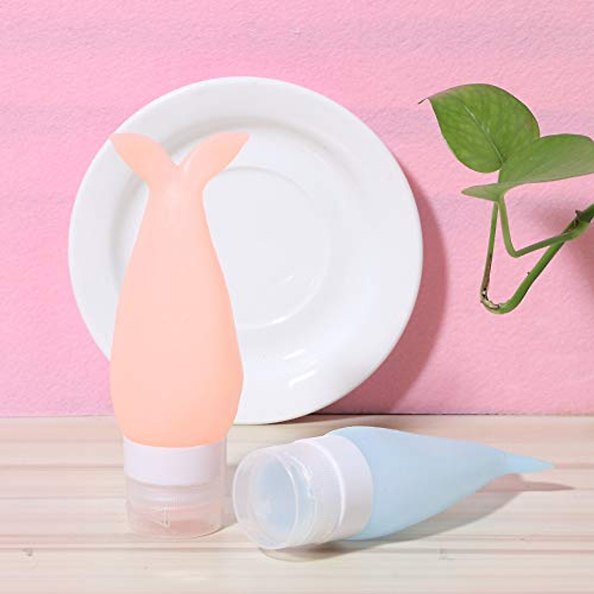 VTOSEN 2Pcs Portable Silicone Travel Squeeze Bottle Set, Leakproof Shampoo and Conditioner Containers, Body Wash Container