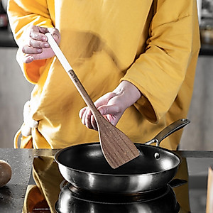 Wooden Spoons for Cooking Wooden Kitchen Utensil and Kitchen Utensil Holder Set of 5 Wooden Cooking Utensils Spatula Set Including Spoon, Turner and Slotted Spoon with Long Handle