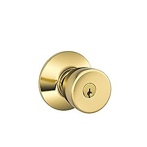 SCHLAGE F51A BEL 505 605 Bell Knob Keyed Entry Lock, Bright Brass