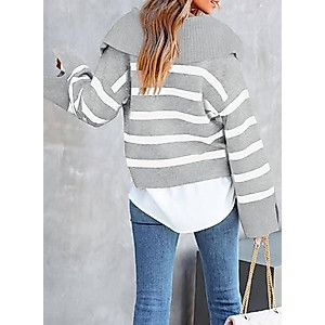 Dokotoo Fall Tops for Women 2023 Trendy Long Sleeve Knitted Striped Autumn Ladies Fashion Pullover Cashmere Sweaters Gray