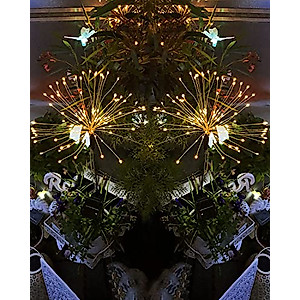 Redefun Solar Garden Lights 2 Pack 120 LED Solar Firefly Lights, 8 Lighting Modes Solar Powered Fireworks Lamp Outdoor Waterproof Decorative Starburst Lights for Yard Patio Decorations (Warm White)