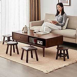 XDSTOOL Solid Wood Stool 10 inch Wooden Stool for Kids Small Short Stool Shoe Changing Step Stool Round (Brown Round)