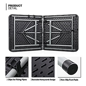 MoNiBloom 4-Foot Folding Plastic Table, Foldable Indoor Outdoor Tables with Carrying Handle and Height Adjustable for Party Picnic Garden - Black