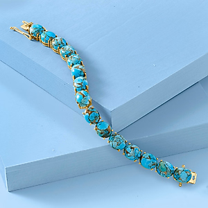 Ross-Simons Turquoise Bracelet in 18kt Gold Over Sterling. 7 inches