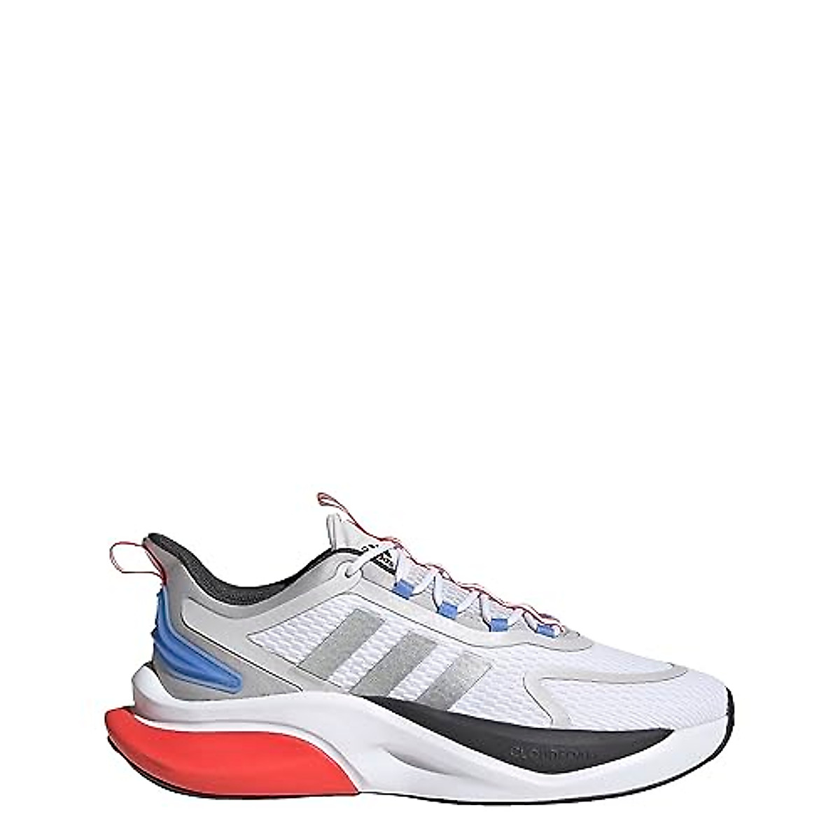 adidas Men's Alphabounce+ Running Shoe, White/Silver Metallic/Blue Fusion, 9