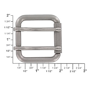 B7357 Nickel Matte, Double Prong Roller Buckle, w/Textured Roller, Solid Brass-LL, Multiple Sizes