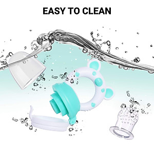 Baby Fruit Food Feeder Pacifier - Fresh Food Feeder, Infant Fruit Teething Teether Toy for 3-24 Months, 6 Pcs Silicone Pouches for Toddlers & Kids & Babies, 2-Pack (Cyan)