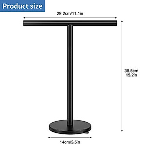 PUWWOT T-Shape Hand Towel Holder Stand with Large Suction Cup Base, Free Standing Hand Towel Rack for Bathroom or Kitchen Countertop, Stainless Steel (Black)