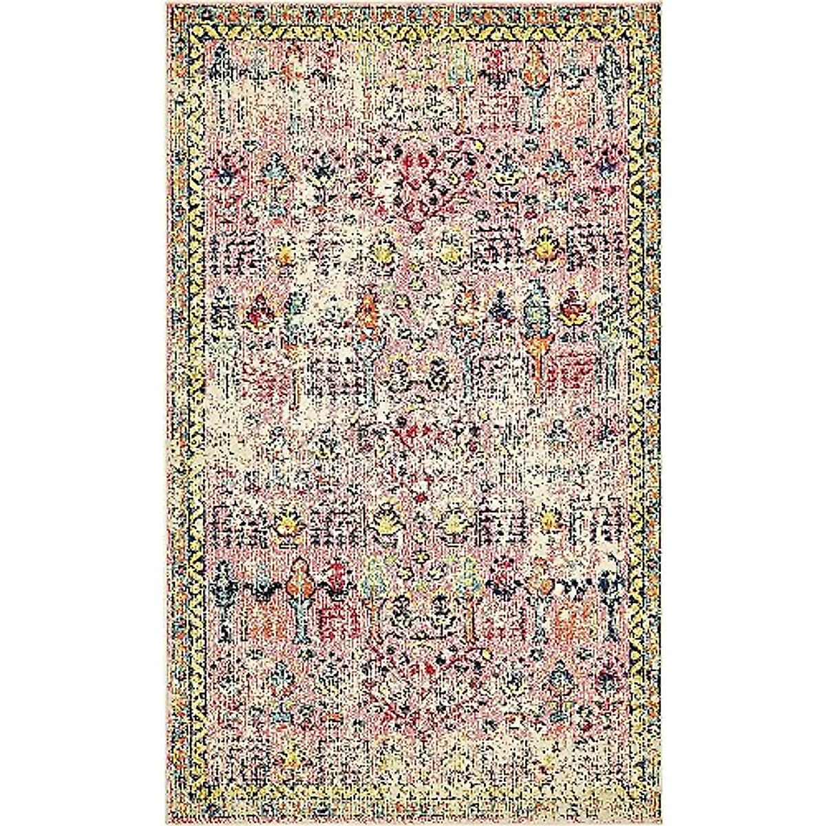 Unique Loom Monterey Collection Vintage Bohemian Inspired with Distressed Tribal Design Area Rug (5' 0 x 8' 0 Rectangular, Pink/ Yellow)