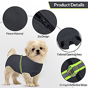 SAWMONG Fleece Dog Vest, Zipper Up Dog Coat Turtleneck Sweater with Harness for Small Medium Dogs, Warm Dog Surgery Recovery Suit, E-Collar Alternative for Male Female Dog,Grey L
