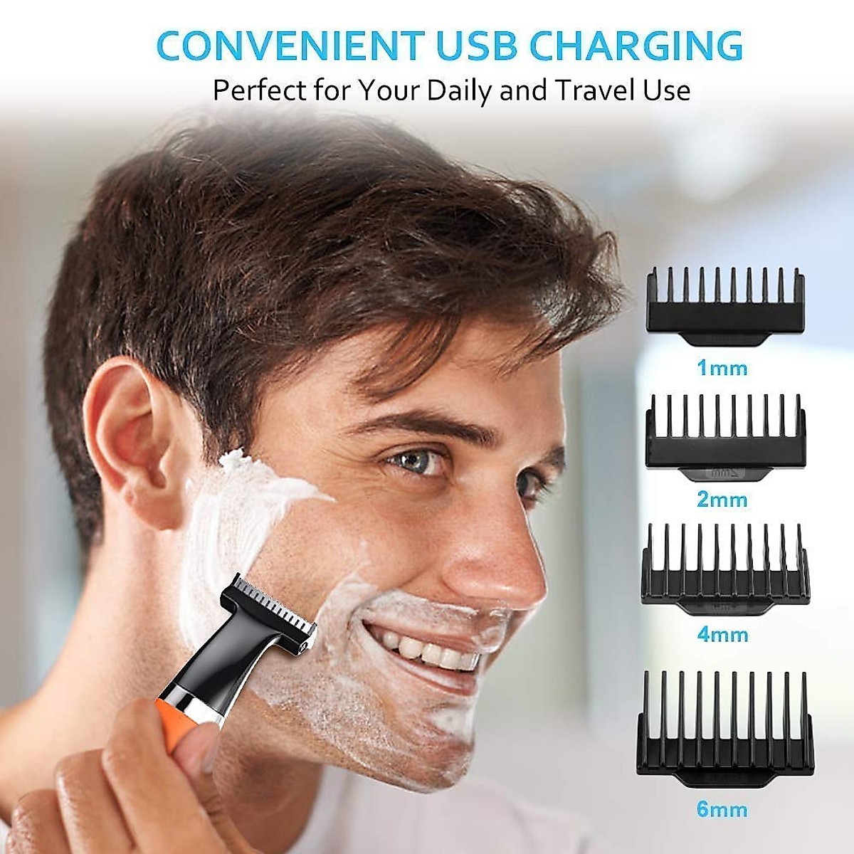 Beard Mustache Trimmer for Men Rechargeable Electric Hair Razor Foil Shaver for Edging Beards, Mustaches, Stubble and Body Hair - Cordless Wet Dry Man's Hair Groomer Kit with Combs