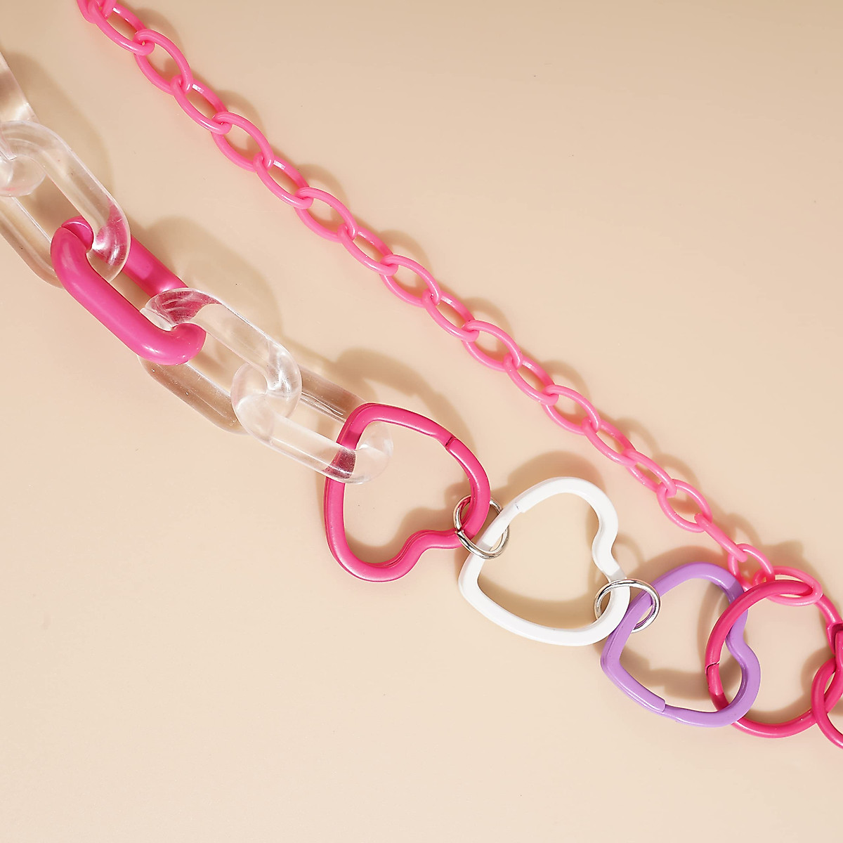 YERTTER Gothic Acrylic Layered Rock Hip Hop Pants Jean Chain Heart Rings Pendant Layered Punk Trousers Chains Biker Heavy Thick Wallet Pocket Chains Silver Keychains Body Chain for Men and Women