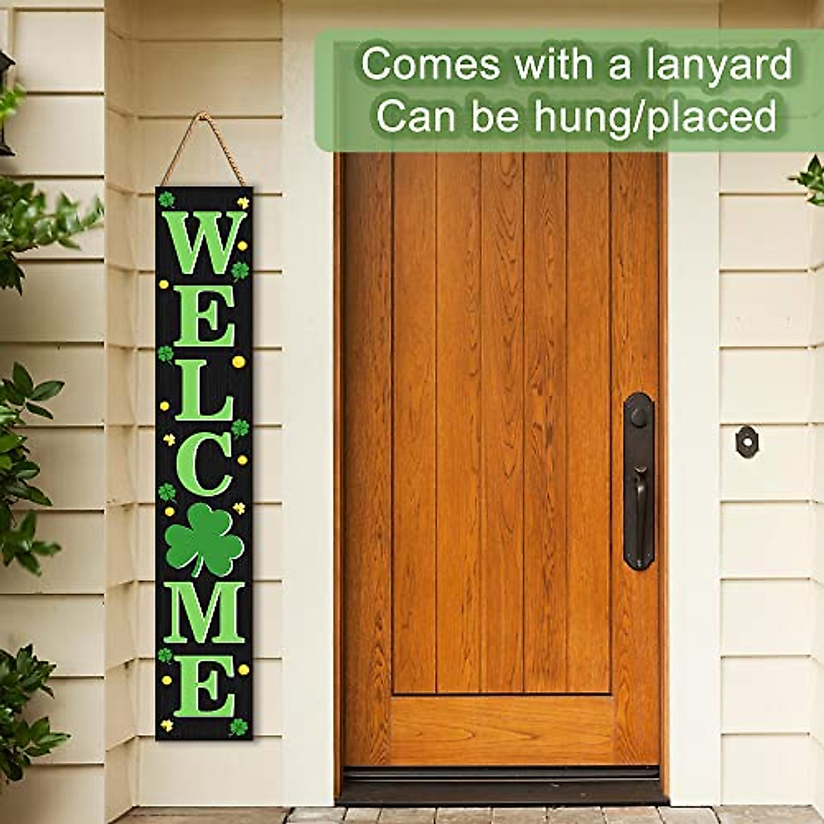 St. Patrick's Wooden Welcome Sign Vertical Porch Sign - Shamrock Lucky Coin Wooden Wall Art Sign for St. Patrick's Day Standing Hanging Home Front Door Wall Yard PartyIndoor Outdoor Decoration,47.2"H