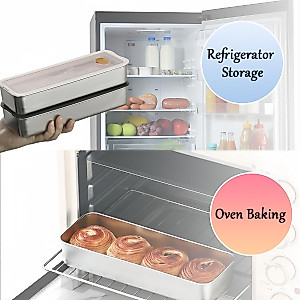 Bacon Container for Refrigerator, Bacon Storage Containers with Lids Airtight, Stainless Steel Airtight Deli Meat Storage Containers for Fridge, Long Container for Kitchen Food Storage (WhiteLid)