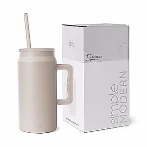 Simple Modern 50 oz Mug Tumbler with Handle and Straw Lid | Reusable Insulated Stainless Steel Large Travel Jug Water Bottle | Gifts for Women Men Him Her | Trek Collection | 50oz | Almond Birch