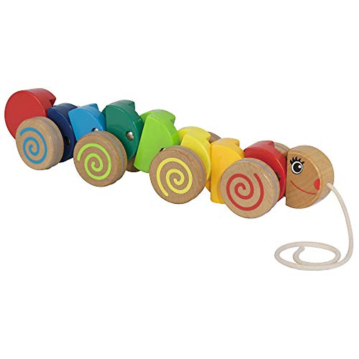 Eichhorn 100003447 Nachziehtier-100003446 Pull-Along Caterpillar with Movement, 32 cm Long, Beech Wood, Colourful