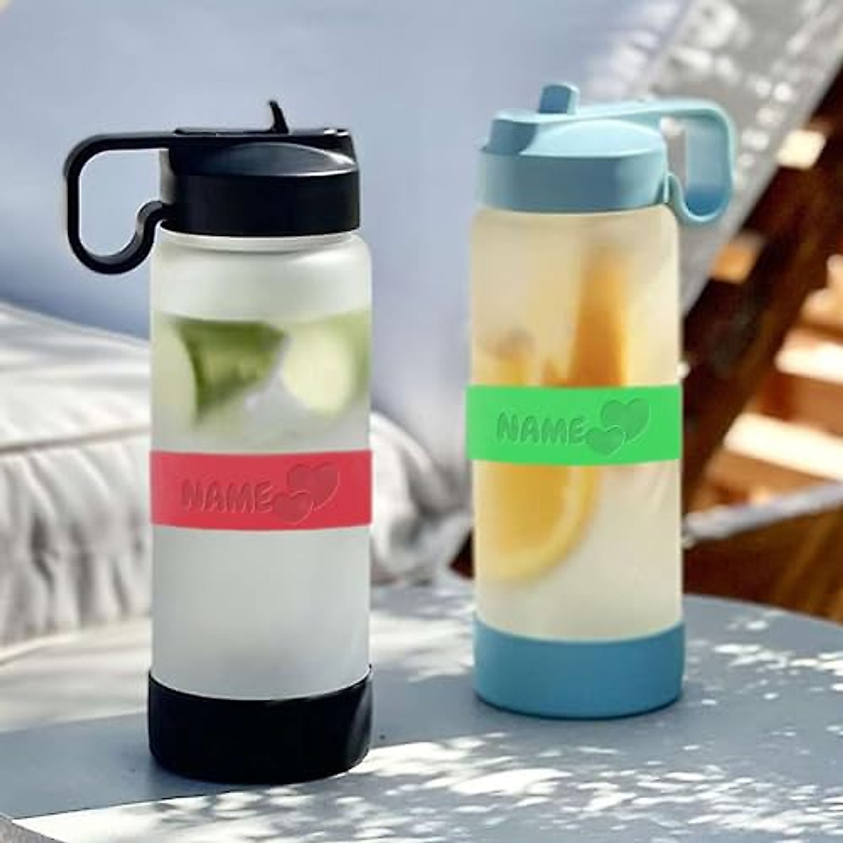 ubjva Personalized Water Bottle Name Bands Custom Engraved Silicone Labels with Name Reusable Baby Bottle Straps for Daycare School-Engraved Name