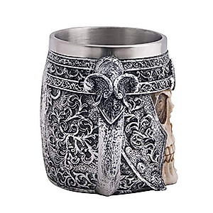 CHICVITA Viking Stainless Steel Skull Coffee Mug Viking Skull Beer Mugs Gift for Men Father's Day Gifts