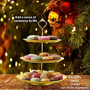 BZVlemon 3 Tier Stainless Steel Cupcake Stand, Gold Metal Serving Tray Cake Holder Cake Stand for Holiday Dessert Table Decorations Birthday Baby Shower Party Wedding (3tier-B)