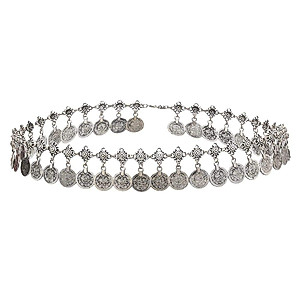 idealway Gypsy Silver Dangle Coins Belly Chain Hippie Boho Belt Belly Dance Chain Body Jewelry (AS)