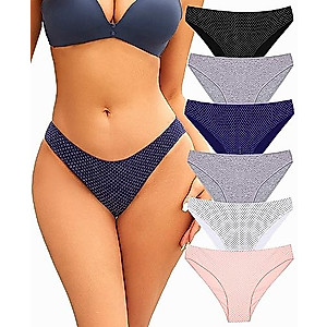 Knowyou Womens Underwear Cotton Cheeky Panties for Women Cute Stretch Bikini Breathable Panties for Ladies 6Pack