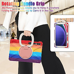 for Samsung Galaxy Tab S7 FE SM-T730 T733 T736 Case 12.4 inch Tablet Case 3in1 Heavy Duty Rugged Double Silicone + Hard Plastic Frame with Shoulder Strap & Round Kickstand - C