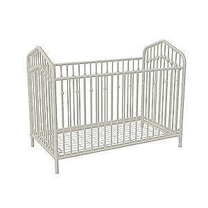 Novogratz Bushwick Metal Crib with Adjustable Mattress Height, Off White