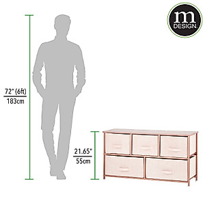 mDesign Chest of Drawers – Wide Set of Drawers with Wooden Top Shelf – Clothing Storage Tower for Socks, Underwear, Accessories – Pink/Rose Gold