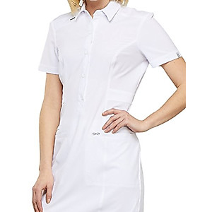 Cherokee Infinity Women Scrubs Dress 39" Button Front CK510A, S, White
