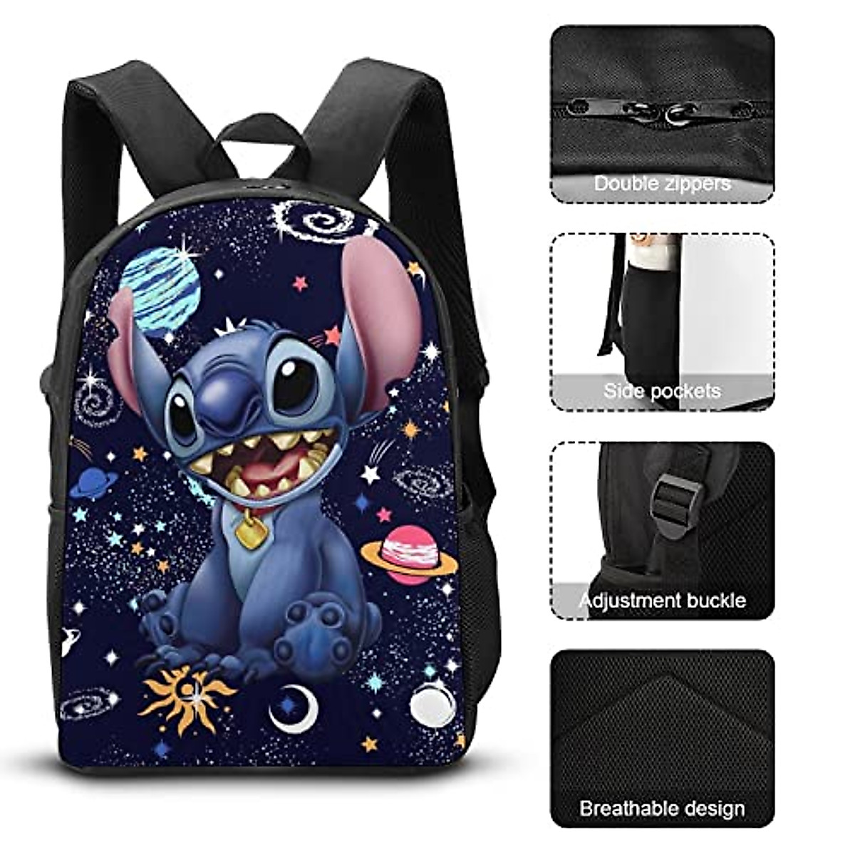 Uqesjik 3 Pcs Backpack Set Laptop Backpack Insulated Lunch Box Pencil Case Combo Cute Bookbag Casual Bags Hiking Backpacks