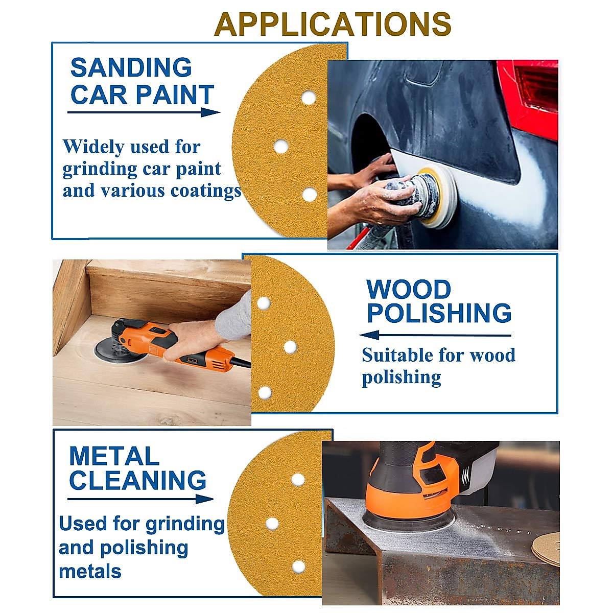 Aiyard 6-Inch 6-Hole Hook and Loop Sanding Discs 80-Grit, Random Orbital Sandpaper for Automotive and Woodworking, 100-Pack