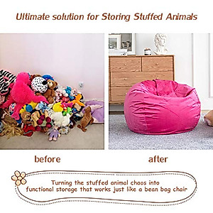 Stuffed Animal Storage Bean Bag Chair Cover Only (No Filler) with Inner Liner for Organizing Children Plush Toy, Memory Foam or Beans, Extra Large Beanbag Replacement Cover, Kids Comfy Stuffie Seat