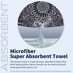 Microfiber Sand Free Beach Towel-Quick Dry Super Absorbent Lightweight Oversized Large Towels Blanket for Travel Pool Swimming Bath Girl Women Men Geometric Triangle Black Mandala