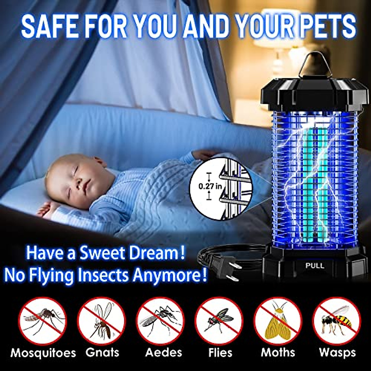 Petoor Bug Zapper Outdoor, 4250V 18W Mosquito Zapper Outdoor with Long Power Cord, Waterproof Electric Insect/Fly Trap Zapper Killer for Home Backyard Garden Patio - Black