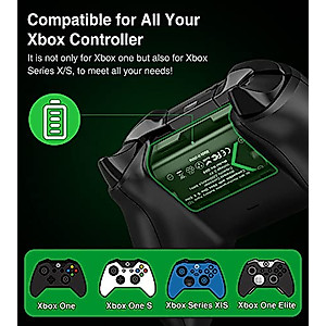 Rechargeable Battery Pack for Xbox One/Xbox Series X|S, Controller Battery Pack for Xbox Series X|S/Xbox One/Xbox One S/Xbox One X/One Elite Controller w/ 2x2550mAh Xbox Controller Battery Pack Green