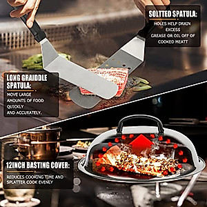 Griddle Accessories Kit,147pcs Flat Top Grill Accessories Set for Blackstone and Camp Chef,Professional Grill BBQ Spatula Set with Basting Cover,Spatula,Scraper,Bottle,Tongs,Egg Ring,Thermometer
