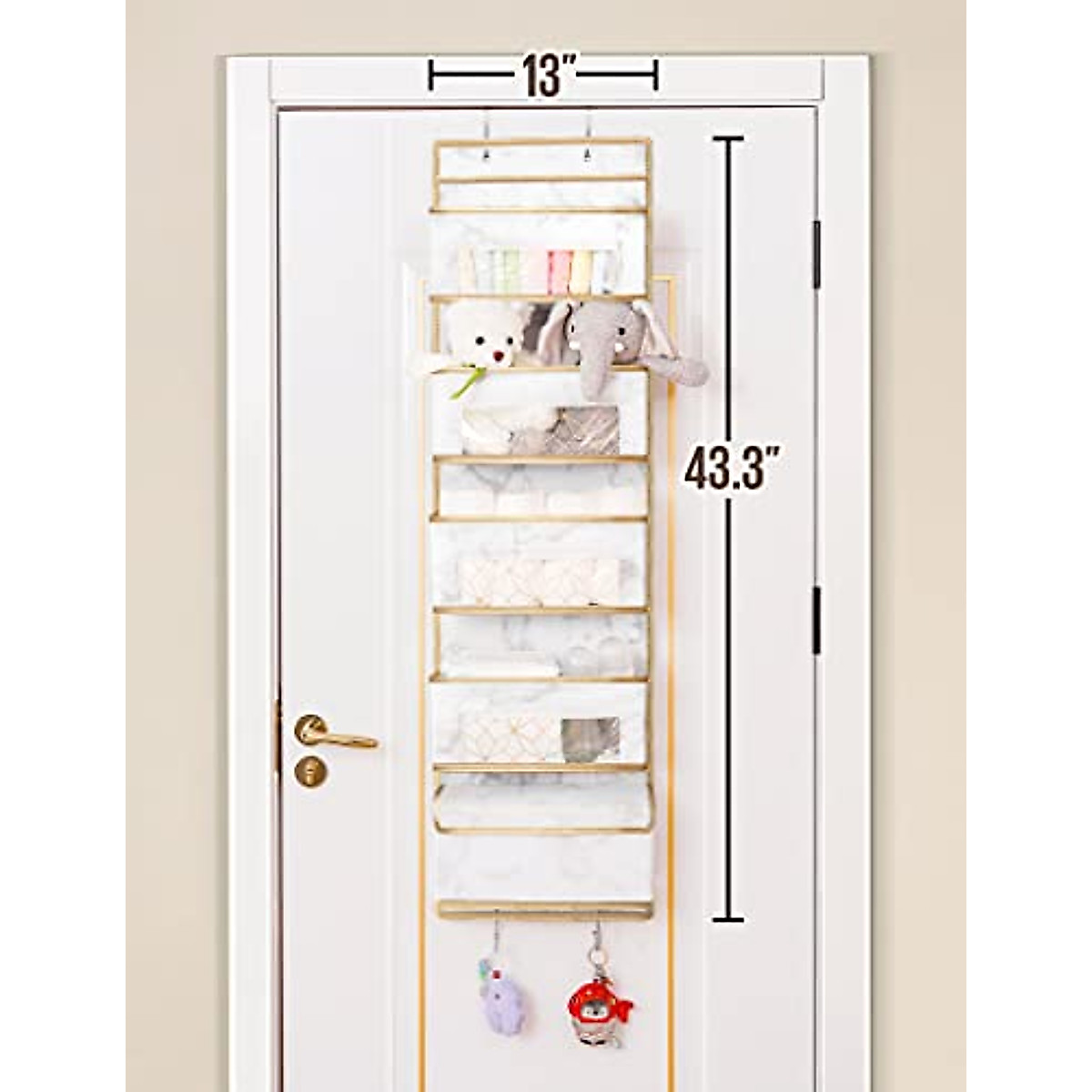 MYTHAUS Over Door Hanging Organizer - Wall Mount Closet Organizer 5-Shelf, Back of Door Bathroom Organizer with Clear Window,Storage for Baby Nursery/Pantry/Bedroom/Make up (White Marble)