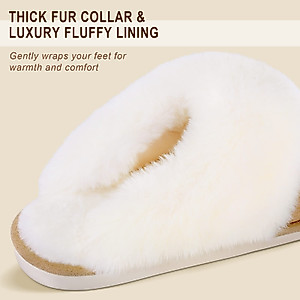 Parlovable Women's Slippers Fuzzy Warm Comfy Faux Fur Slip-on Fluffy Bedroom House Shoes Memory Foam Suede Cozy Plush Breathable Anti-Slip Indoor & Outdoor Winter Beige 7-8