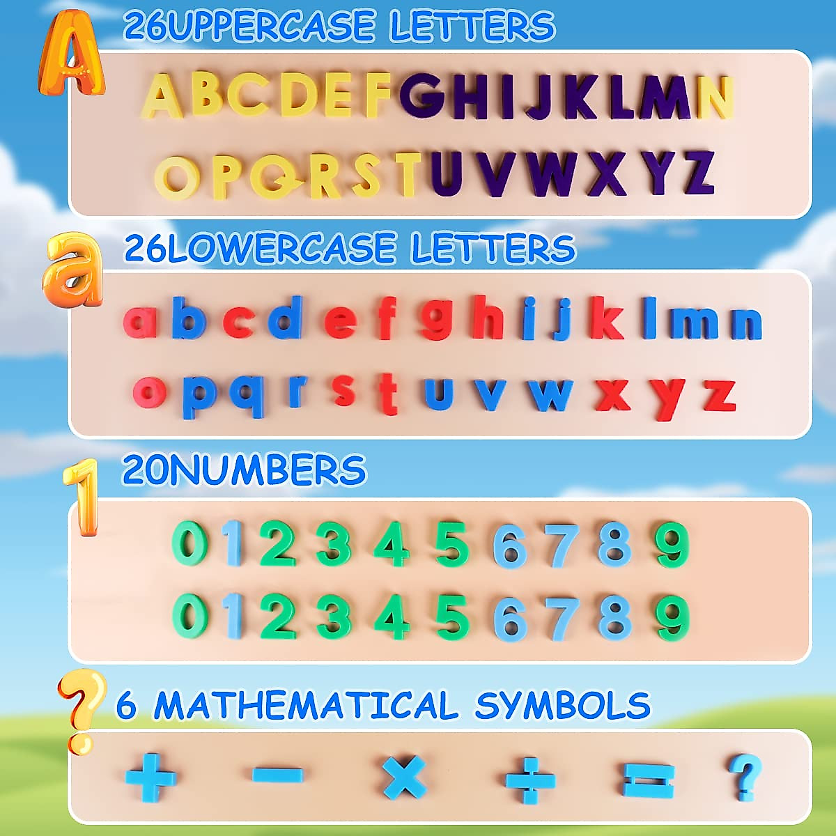 Magnetic Letters and Numbers, Stronger Magnets Design Alphabet ABC 123 Magnets, Safe Colorful Magnets Refrigerator Toys Set Learning Spelling Counting for Kids Toddlers(78 PCS)