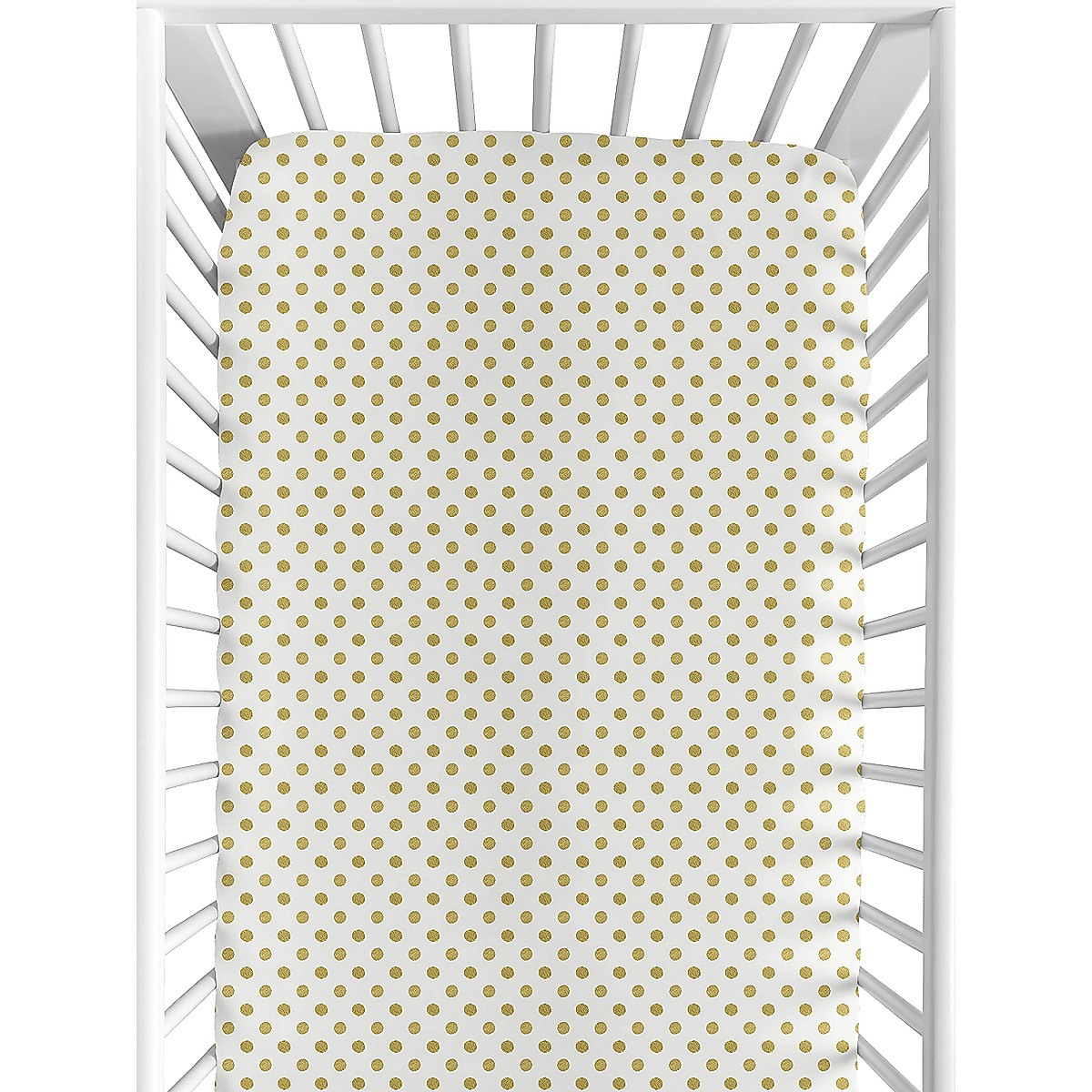 Sweet Jojo Designs Gold and White Polka Dot Baby or Toddler Fitted Crib Sheet for Watercolor Floral Collection