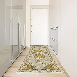 Ambesonne Sun and Moon Decorative Rug, Bohemian Occult Design of Crescent Solar Ornament Esoteric Stars, Quality Carpet for Bedroom Dorm and Living Room, 2' 5" x 7' 5", Pale Earth