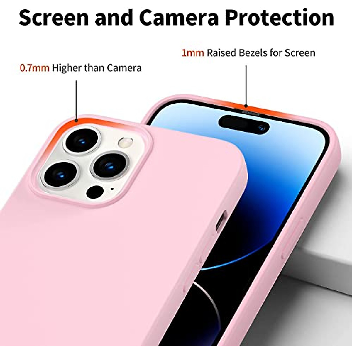 Amytor Designed for iPhone 14 Pro Case, Silicone Ultra Slim Shockproof Phone Case with Soft Anti-Scratch Microfiber Lining, [Enhanced Camera Protection] 6.1 inch (Pink)